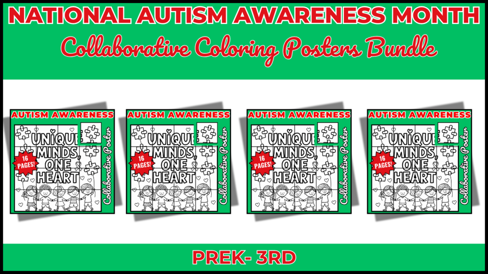 National Autism Awareness Month Collaborative Coloring Posters Bundle