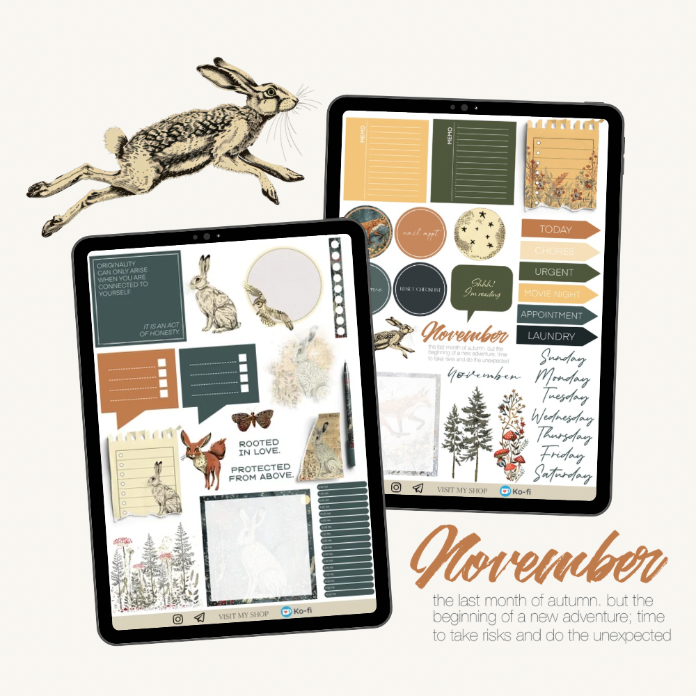 November Woodland stickers, GoodNotes & PNG
