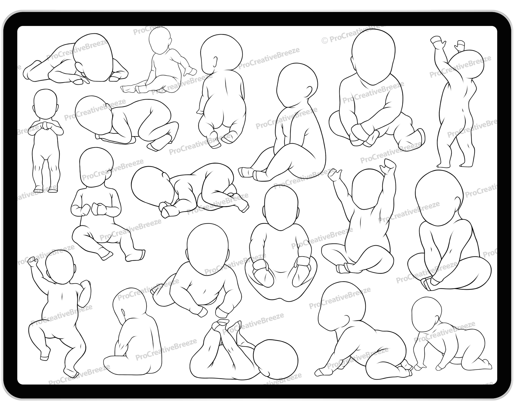 20 Procreate Baby Poses Stamp Brushes Collection