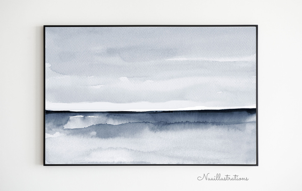 Abstract Art Blue Landscape Downloadable Printable Minimalist Textured ...