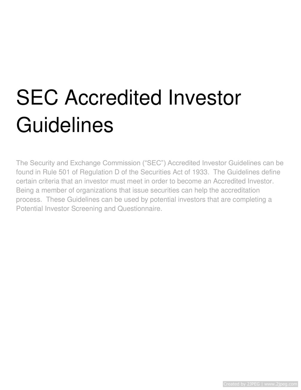 SEC Accredited Investor Guidelines