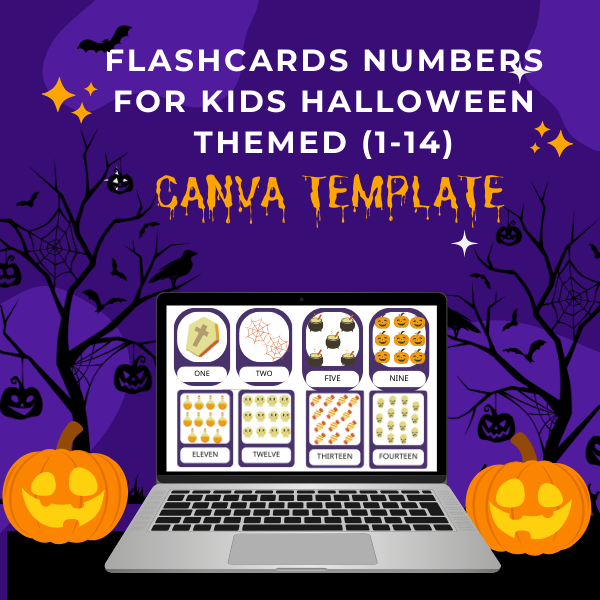 Flashcards Printable numbers for kids halloween themed (1-14)