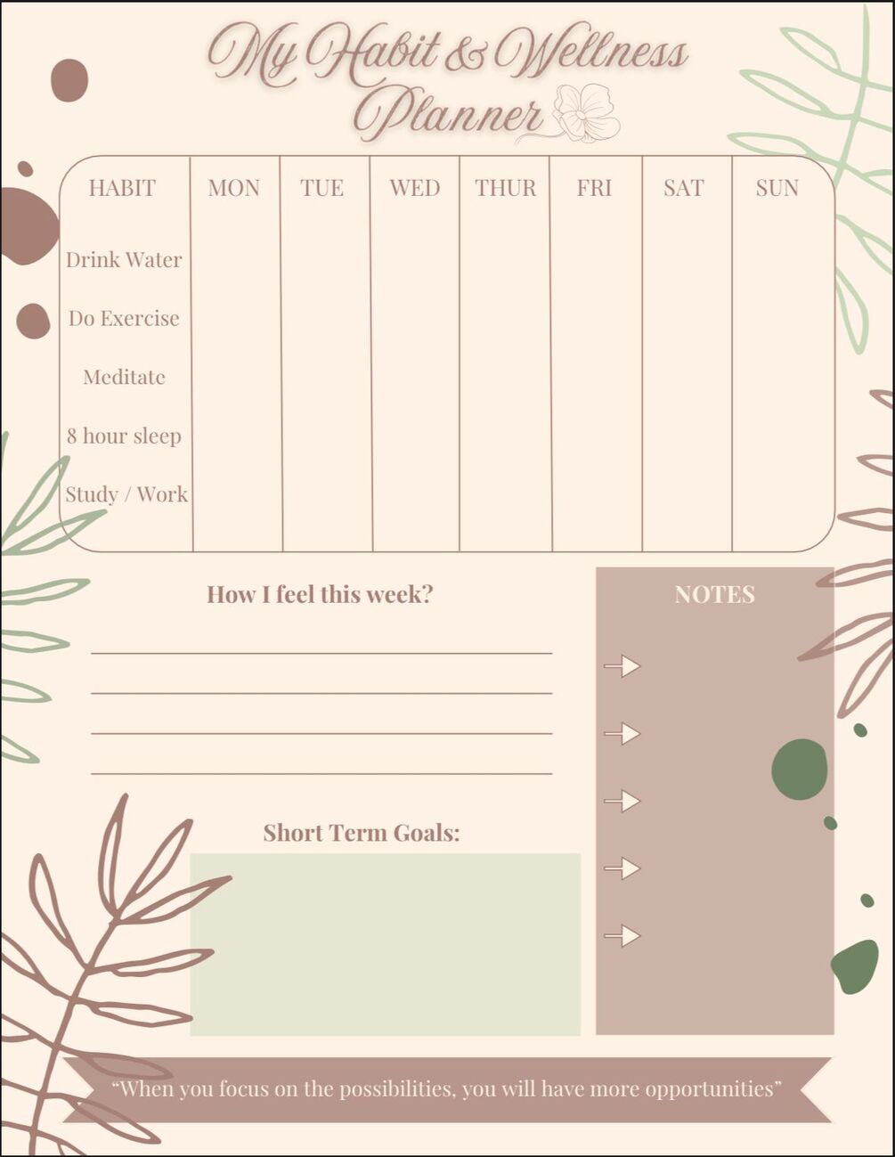 Weekly Wellness Planner