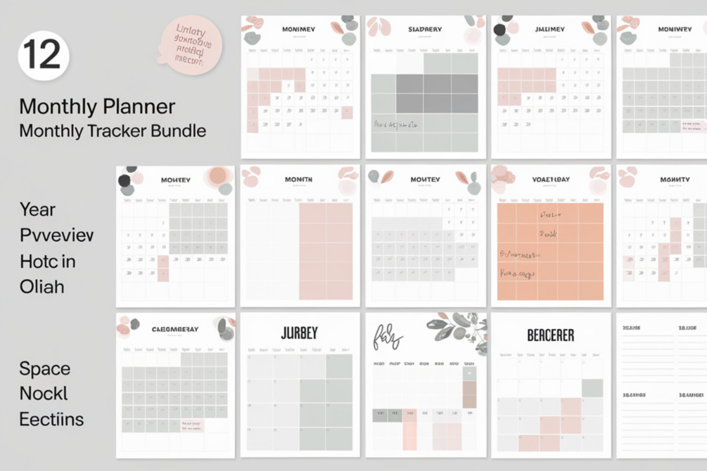 Monthly Trackers Bundle, Digital Planner