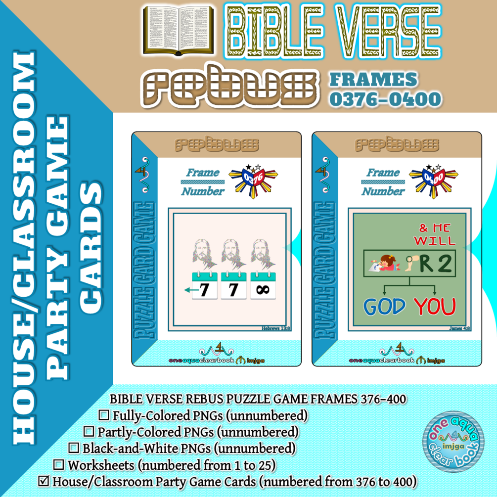 BIBLE VERSE Rebus Puzzle Party Game Cards 376–400