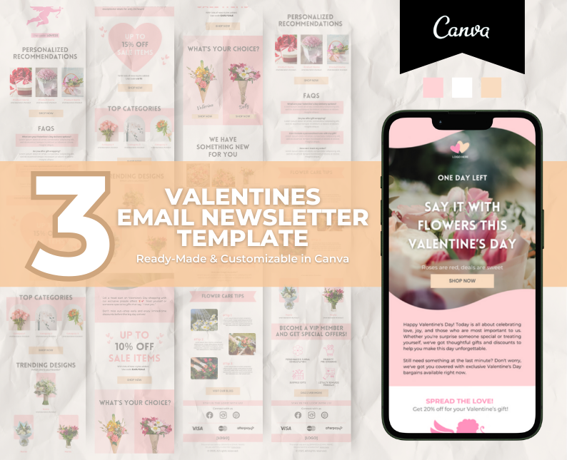 Editable Flower Boutique Valentines Email Template for Klaviyo ...
