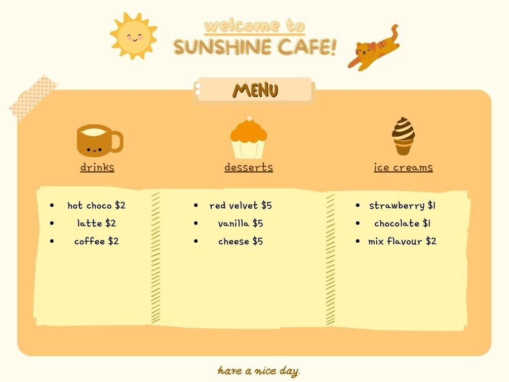 cute cafe menu canva template (editable)