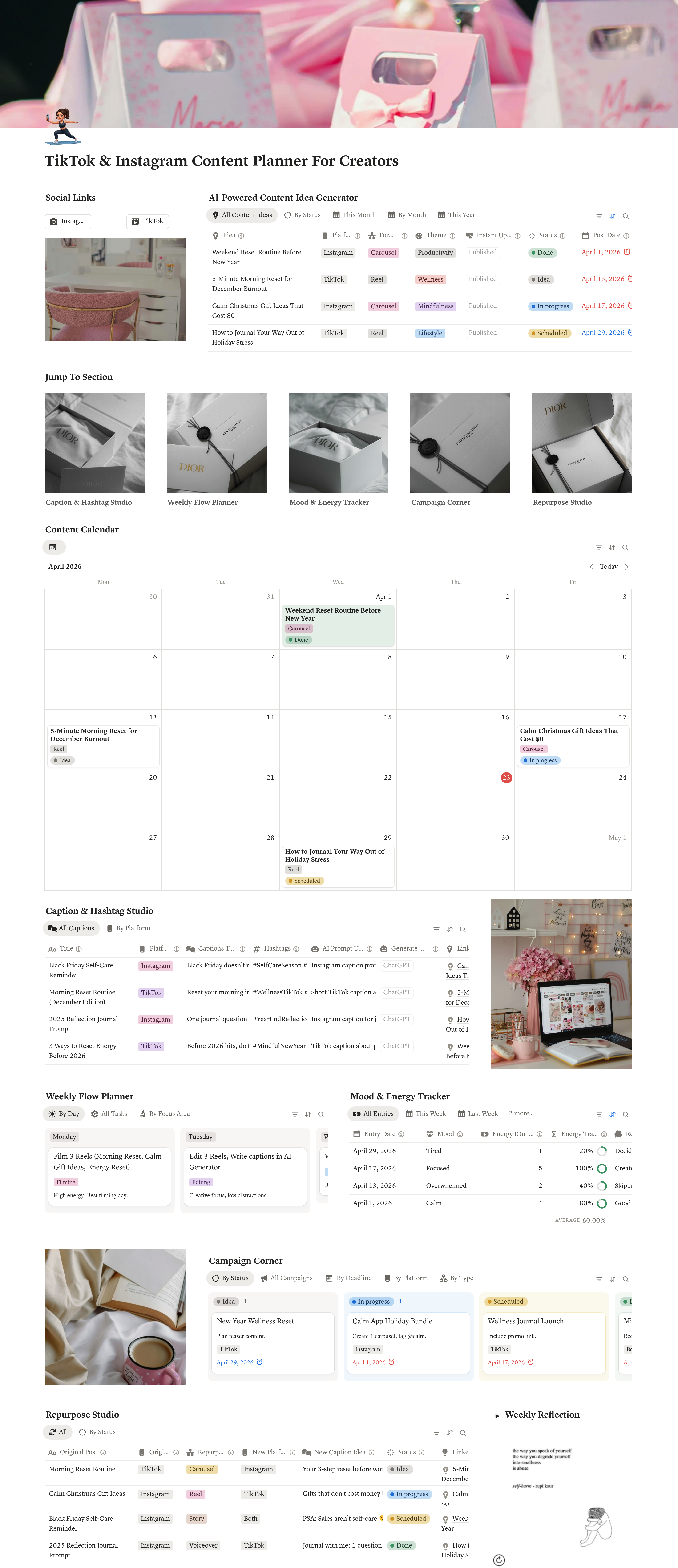 Notion TikTok & Instagram Content Planner