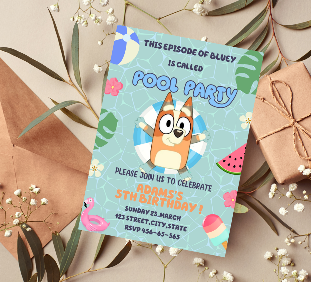 Blue Underwater Pool Birthday Invitation – Fun & Customizable Party Invite