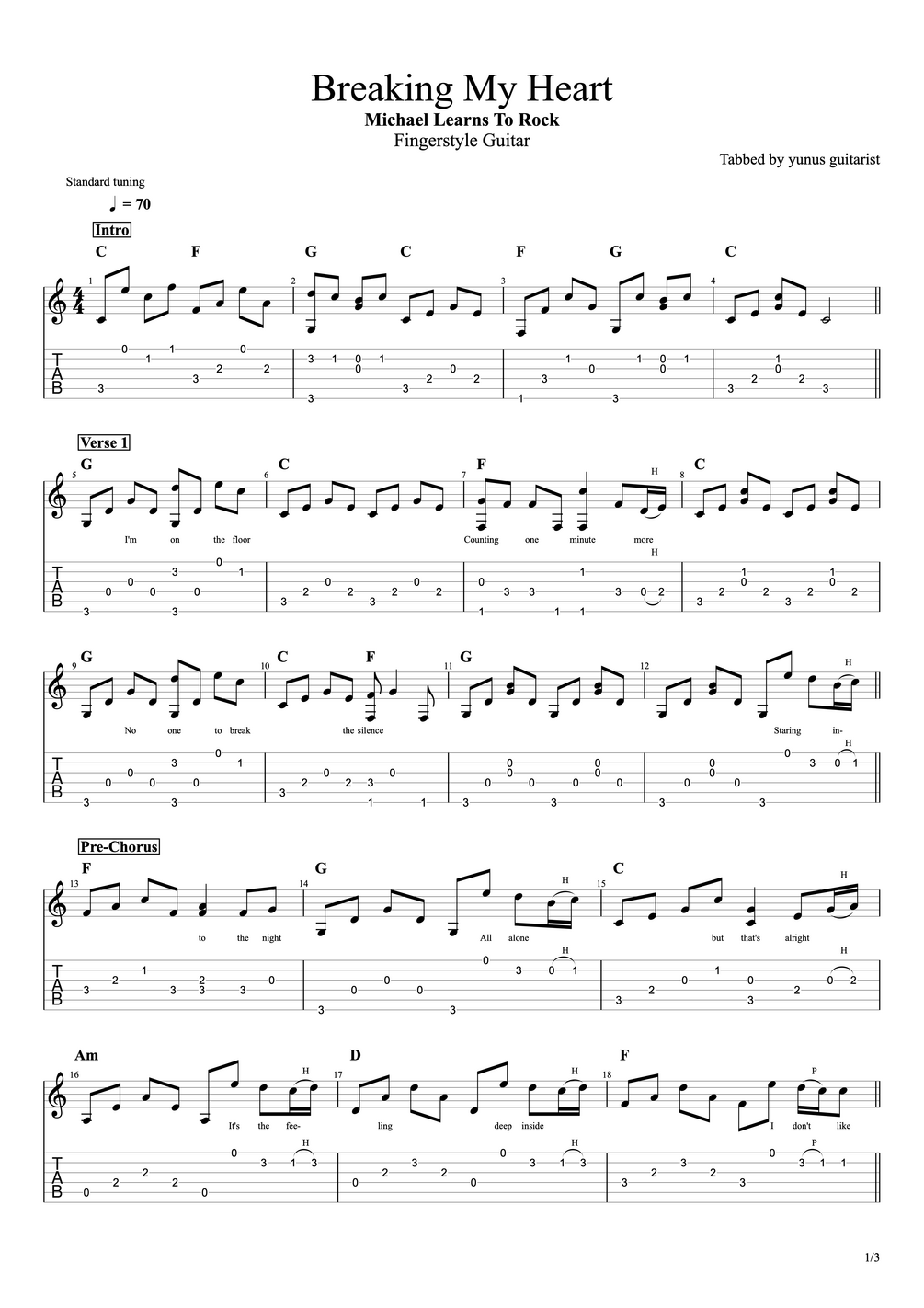 TAB+Lyrics. Breaking My Heart - Michael Learns To Rock (PDF)