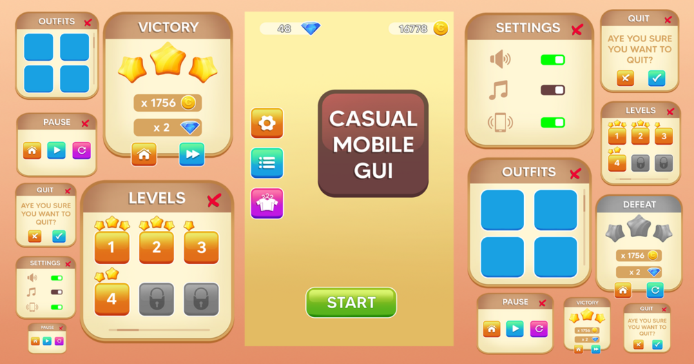 Simple Hyper Casual Game GUI kit -- Mobstudios