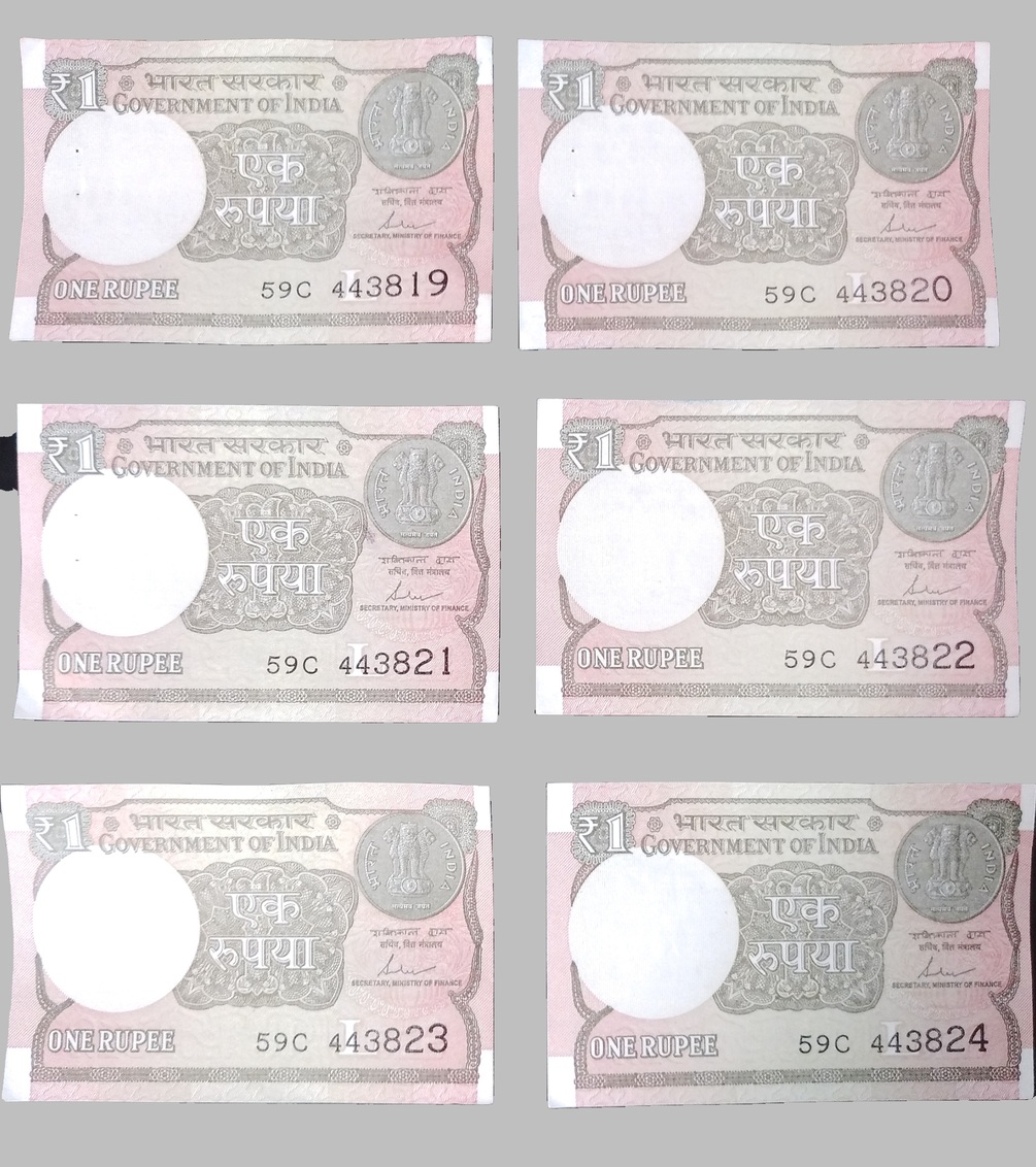 INR 1 RUPEE OLD NOTE series 59C (443819-443824) signed by shaktikant ...