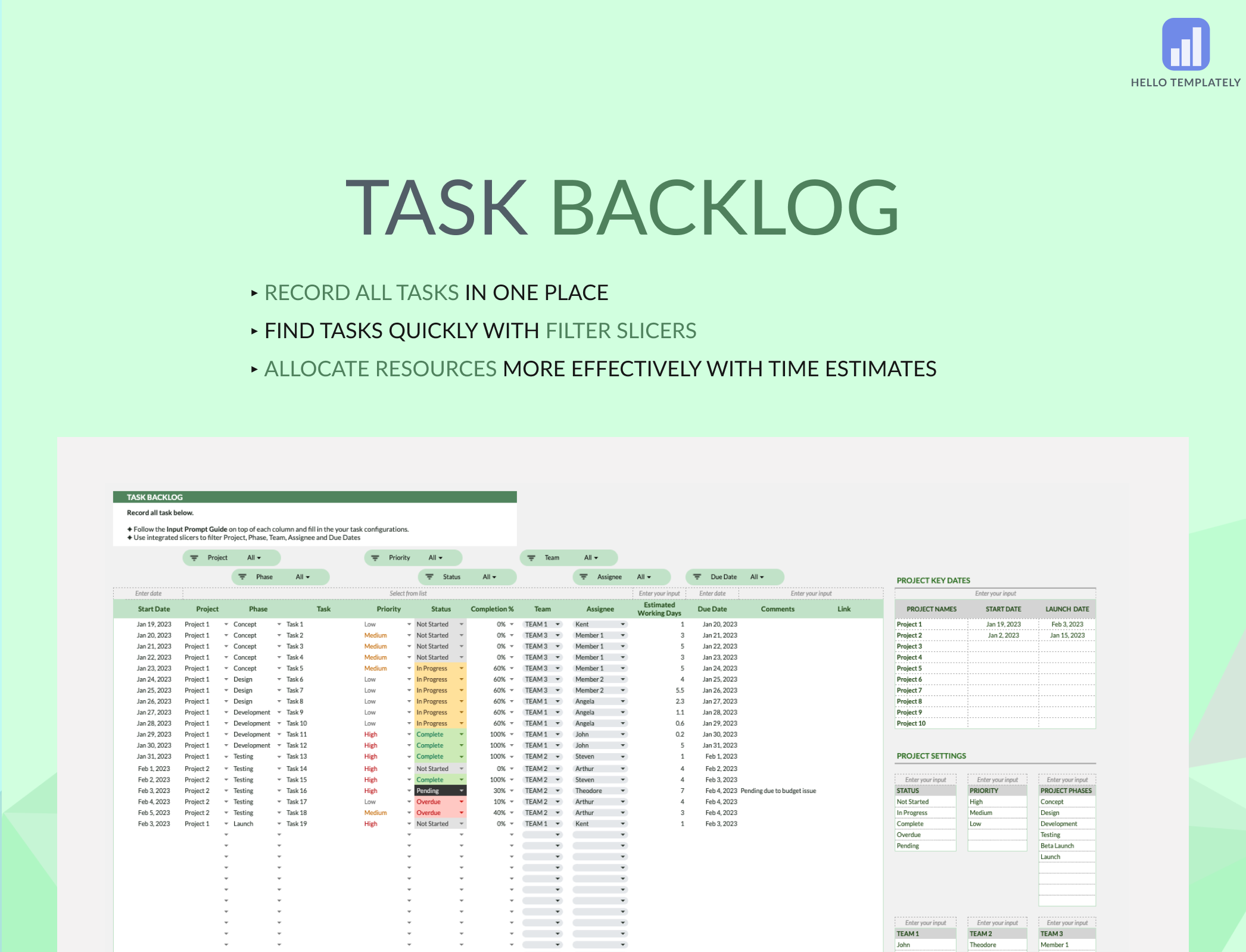 Project Management Template | EXCEL, Google Sheets