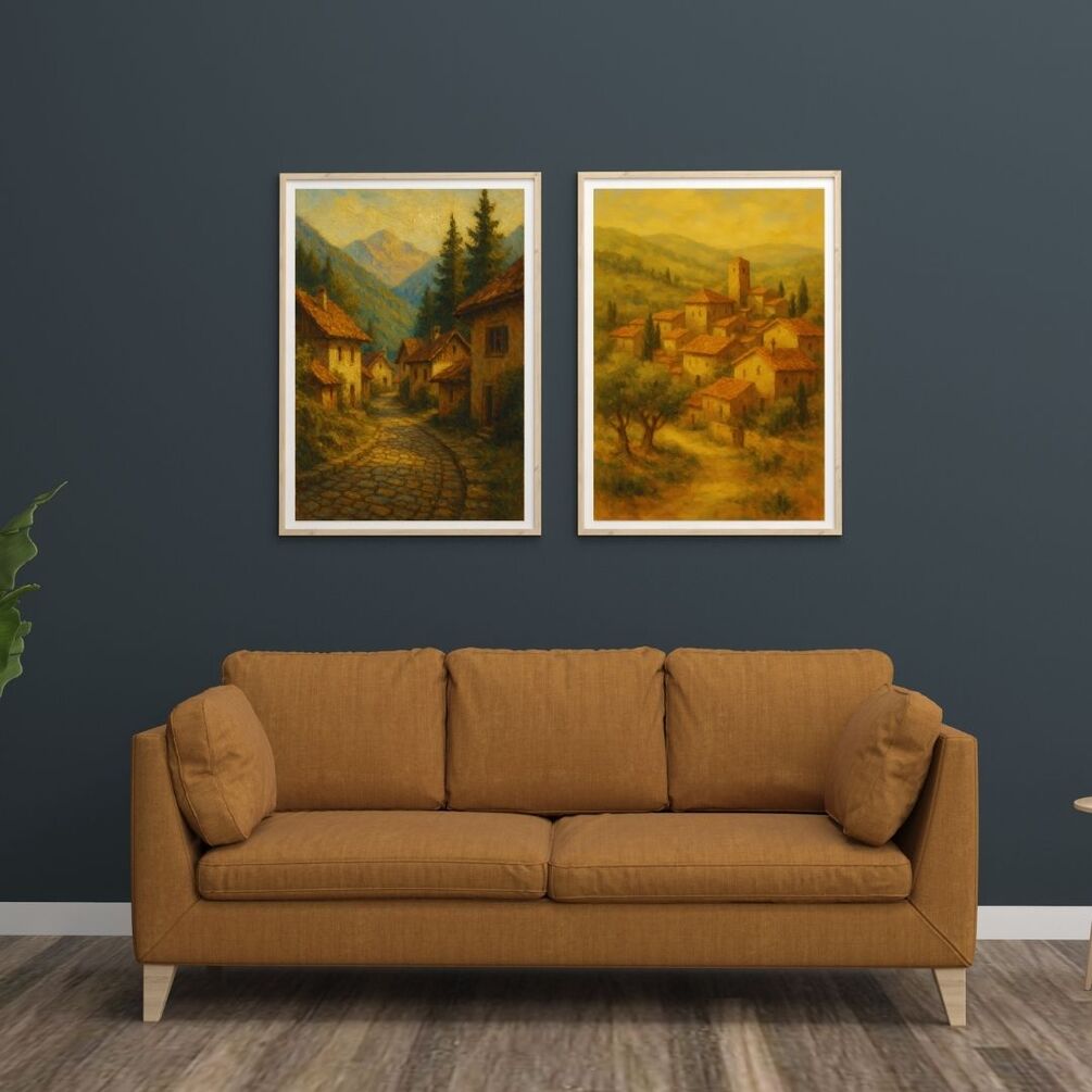 Rustic Village Oil Painting Wall Art 9 Scenic Countryside Prints ...