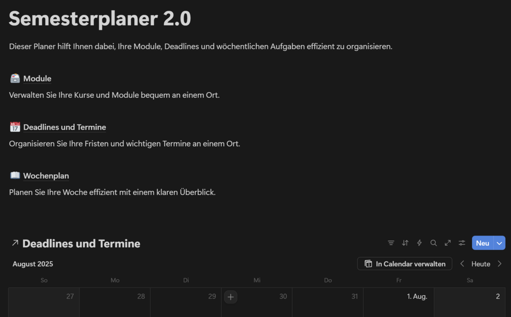 Semesterplaner 2.0 – ETH Notion Template (DE)