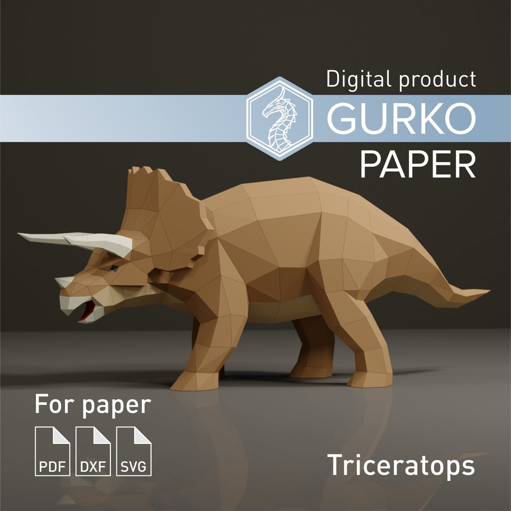 Triceratops Papercraft, Dinosaur, Digital Template, PDF Download, Gurko ...