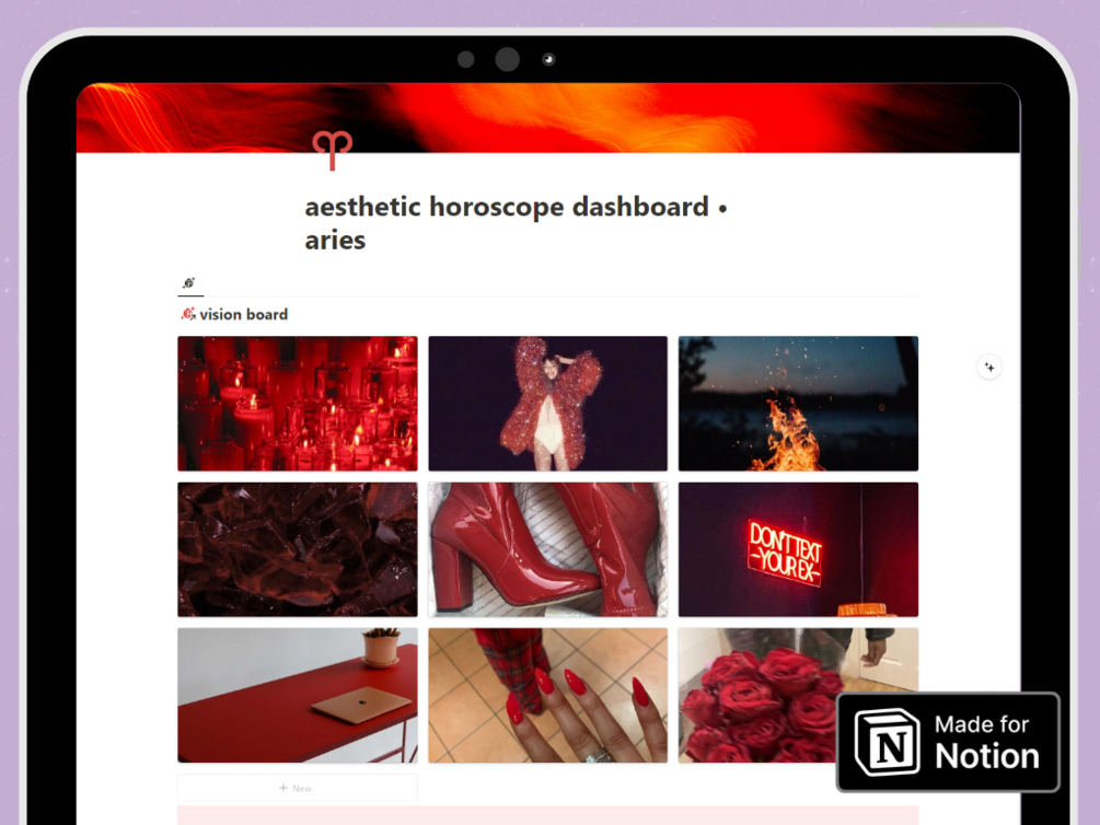 aesthetic horoscope dashboard • aries
