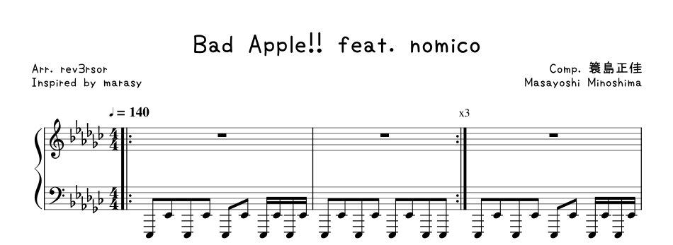 Masayoshi Minoshima - Bad Apple!! feat. nomico Piano Sheet Music