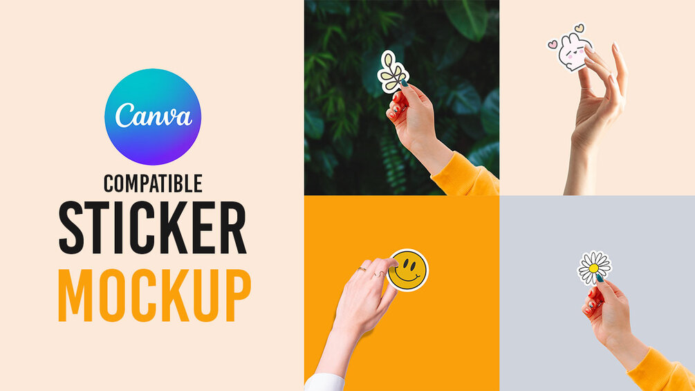Canva sticker mockup, sticker mockup hand, sticker mockup bundle