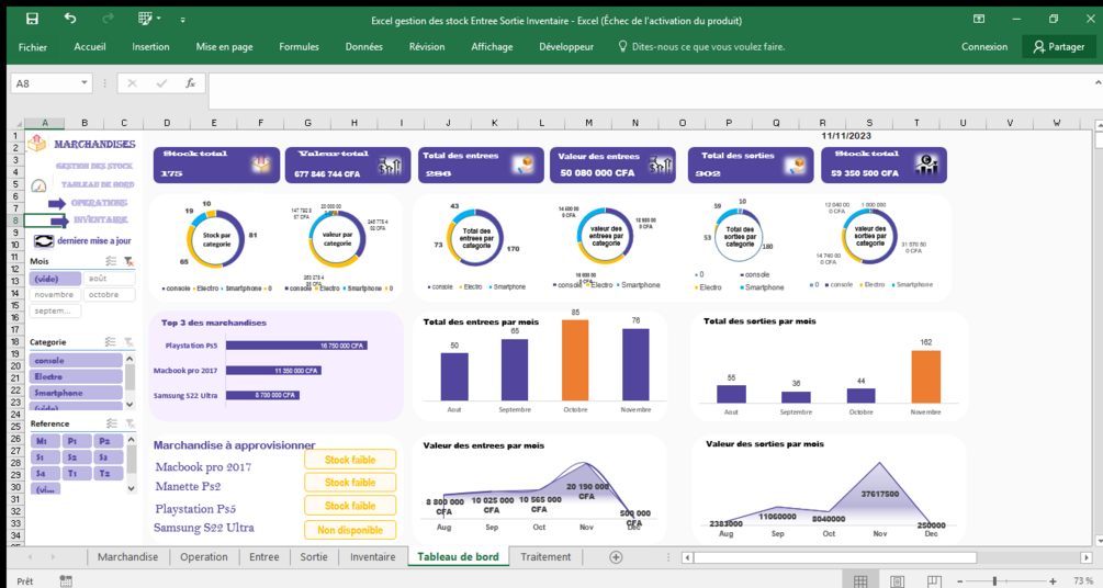 Application Excel gestion de stock