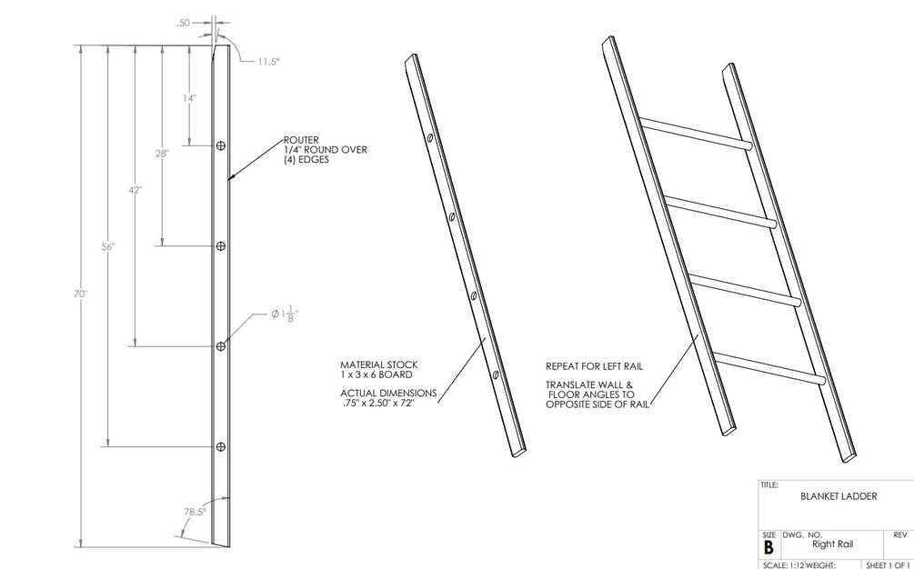 Blanket Ladder - Woodworking Drawing