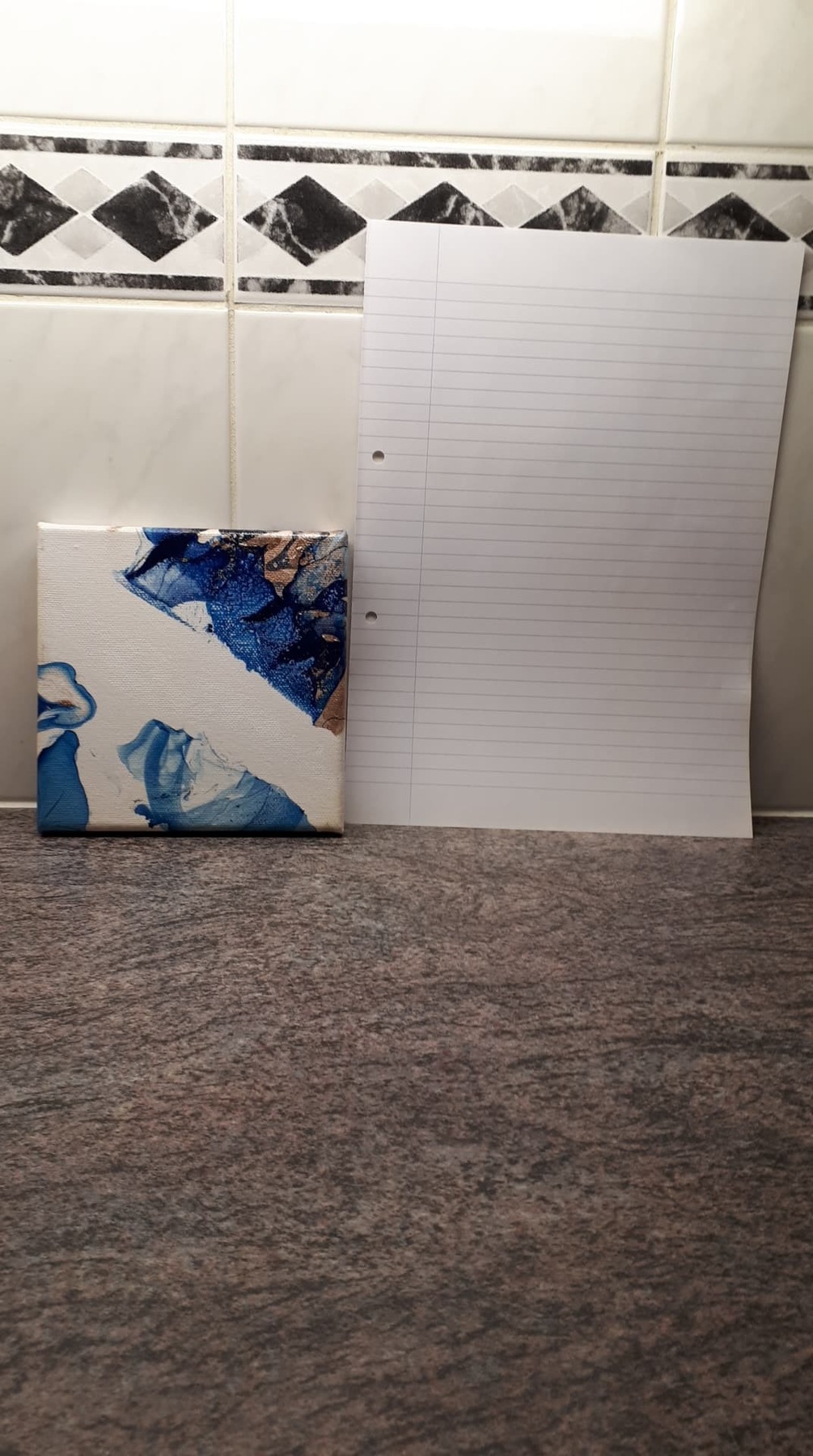 Aqua Life 2 15cmx15xm canvas acrylic diepblauw en goud marmer schilderij