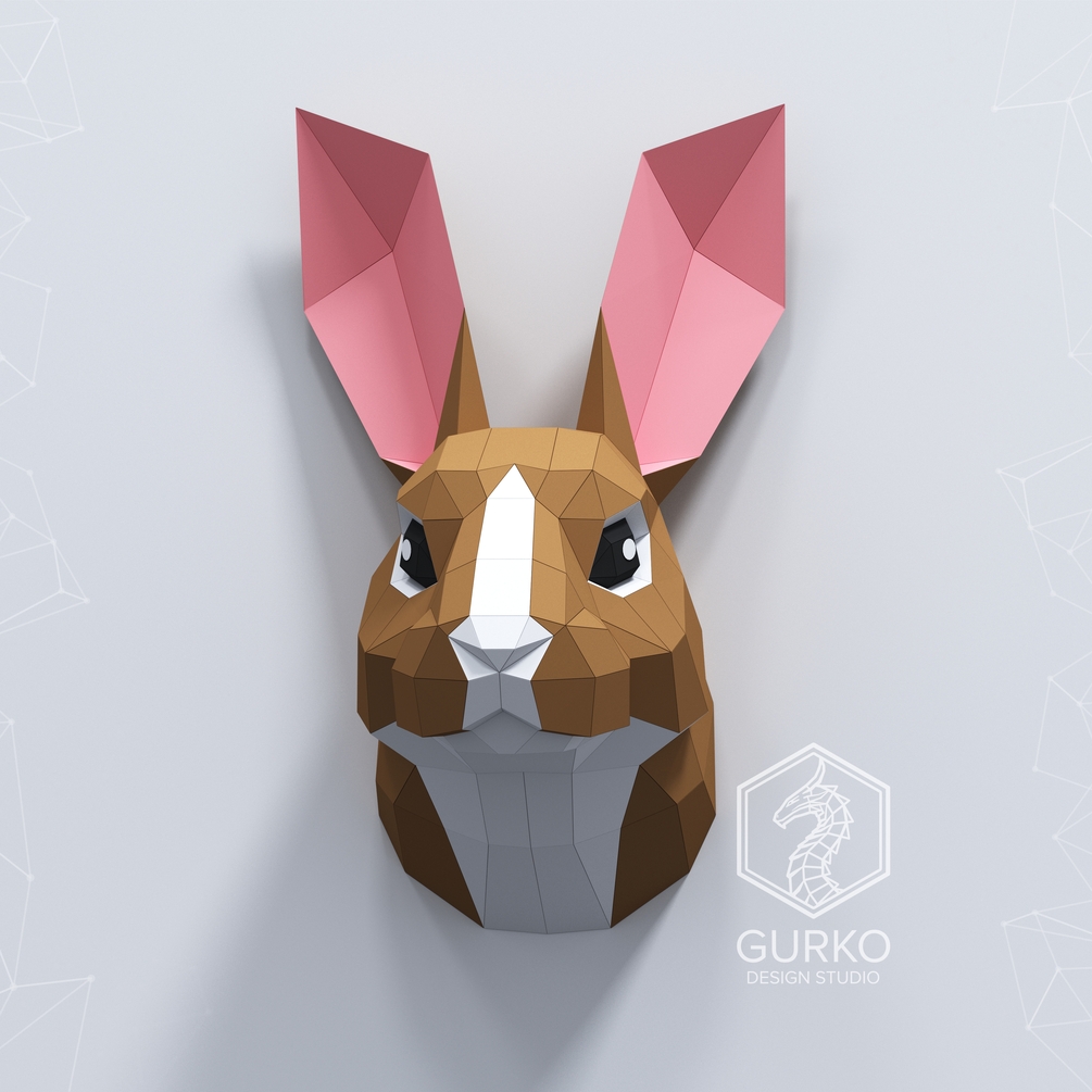 Rabbit Head Papercraft, Pdf, Gurko, Pepakura, Template, 3D Origami ...