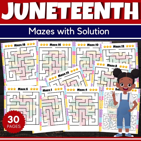 Juneteenth Mazes Puzzles With Solutions - Fun Freedom day Brain Games