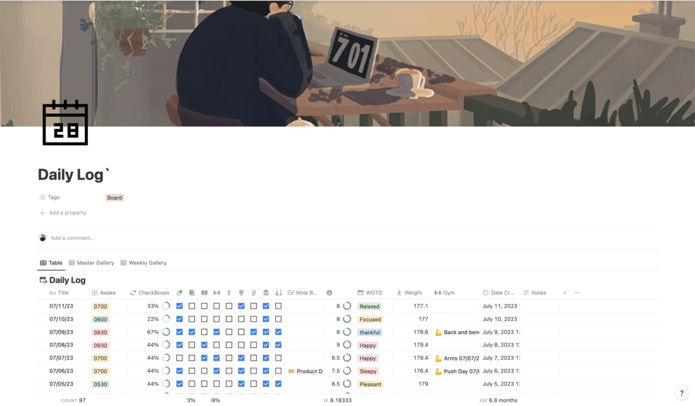Daily Log / Habit Tracker - Notion