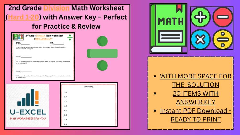 2nd Grade Division Math Worksheets Hard with answer key - Perfect for ...