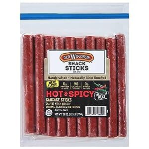 Old Wisconsin Hot & Spicy Sausage Snack Sticks, 28oz Resealable Package ...