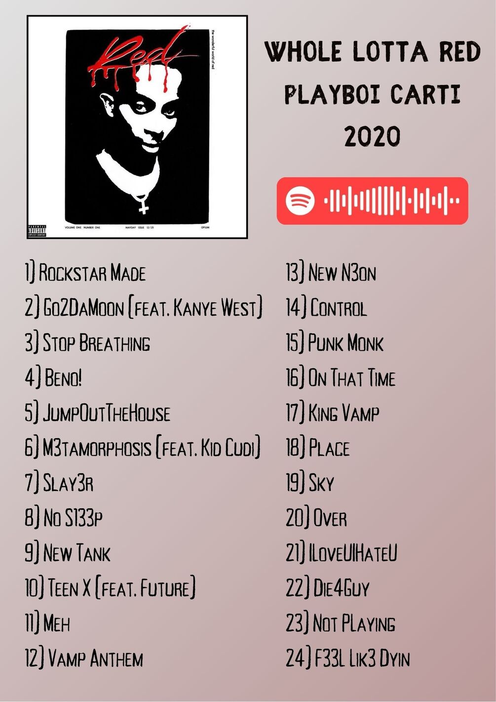 Whole Lotta Red - Digital Tracklist Poster