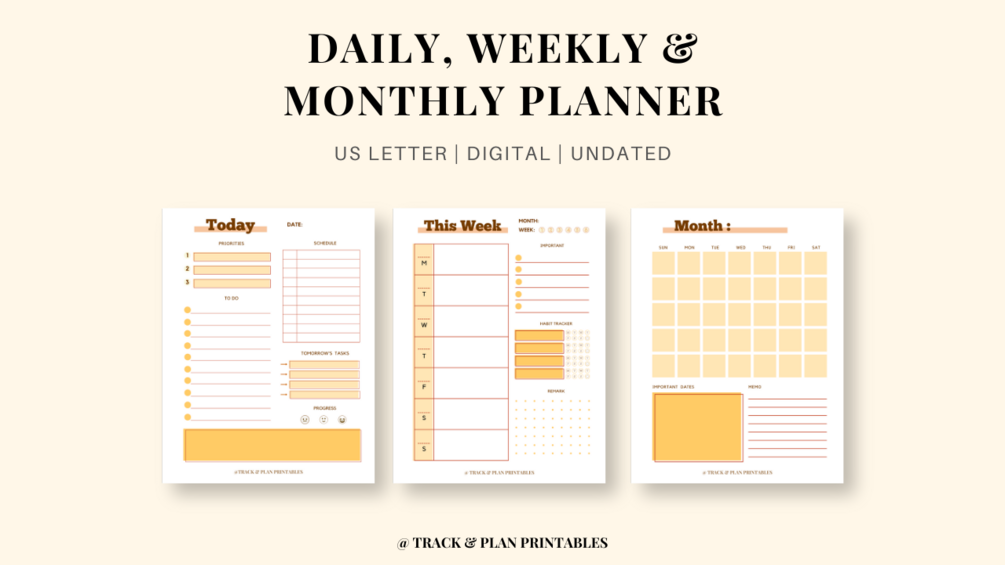 Undated Digital Daily Weekly Monthly Planner