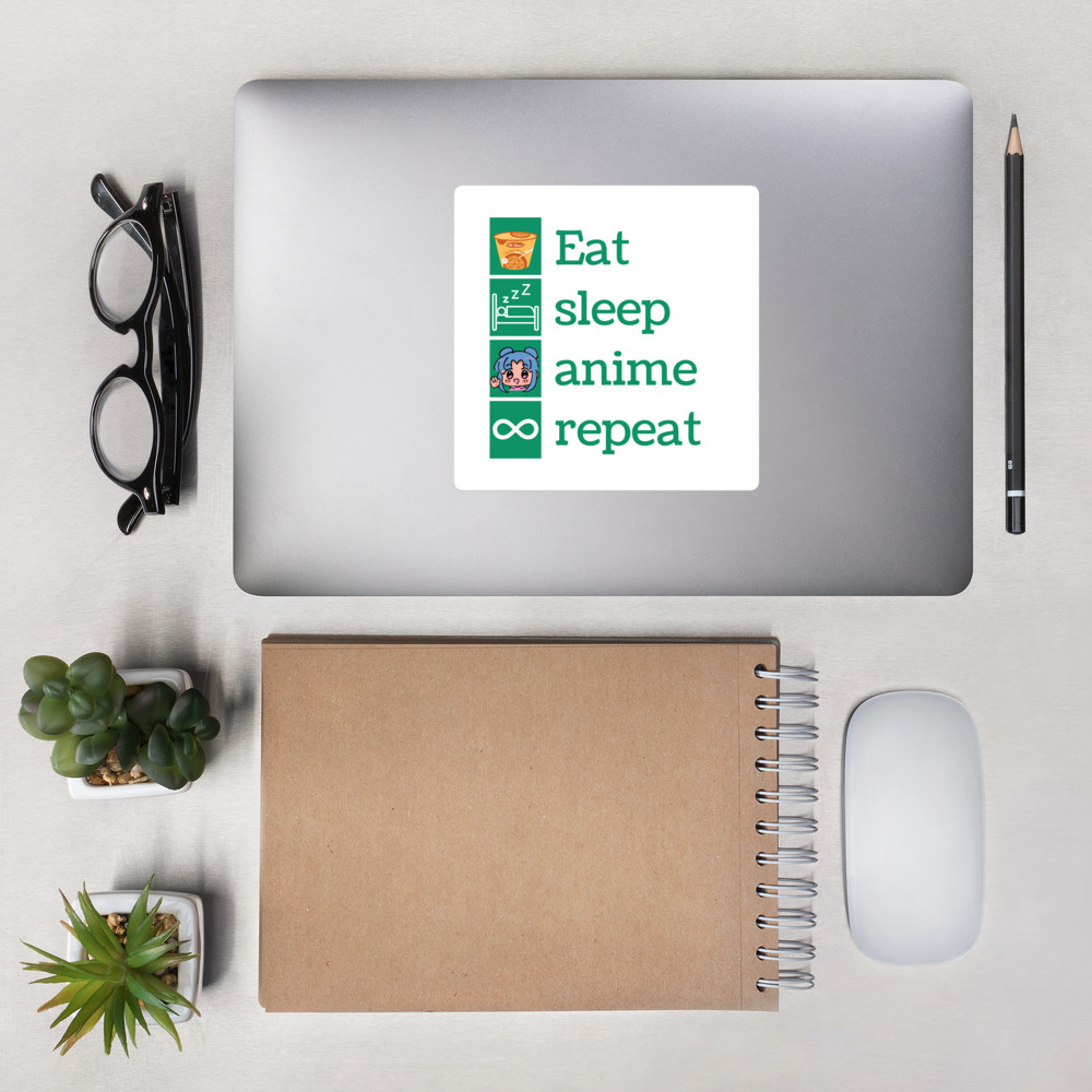 Eat, sleep, anime, repeat bubble free sticker (14 x 14cm)