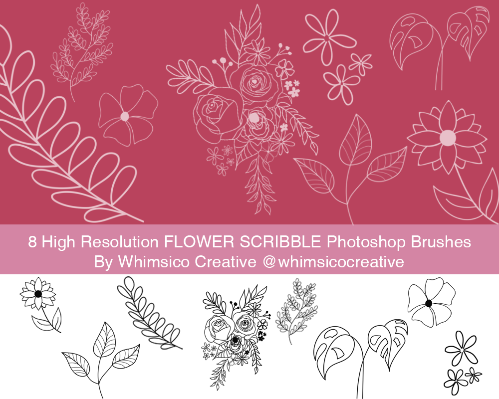 High Resolution, Hand Drawn, Scribble Flower Brush Pack (8 Brushes) by ...