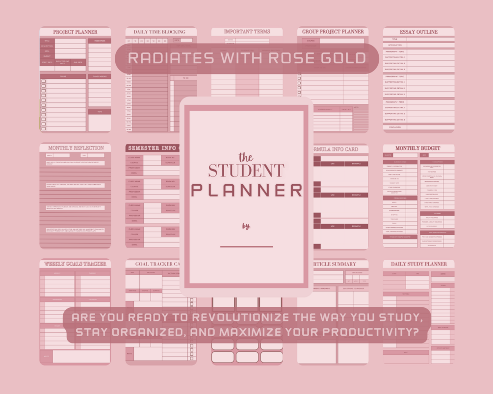 Printable Rose Gold Student Planner