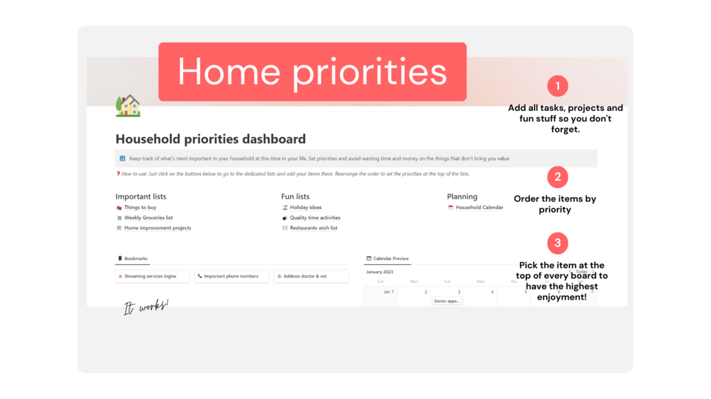 Household Priorities dashboard | Notion template