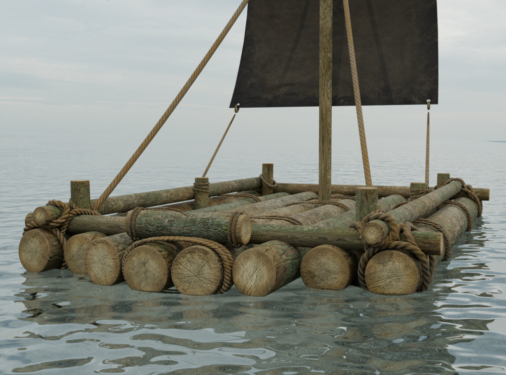 wooden raft PBR 4k Low-poly