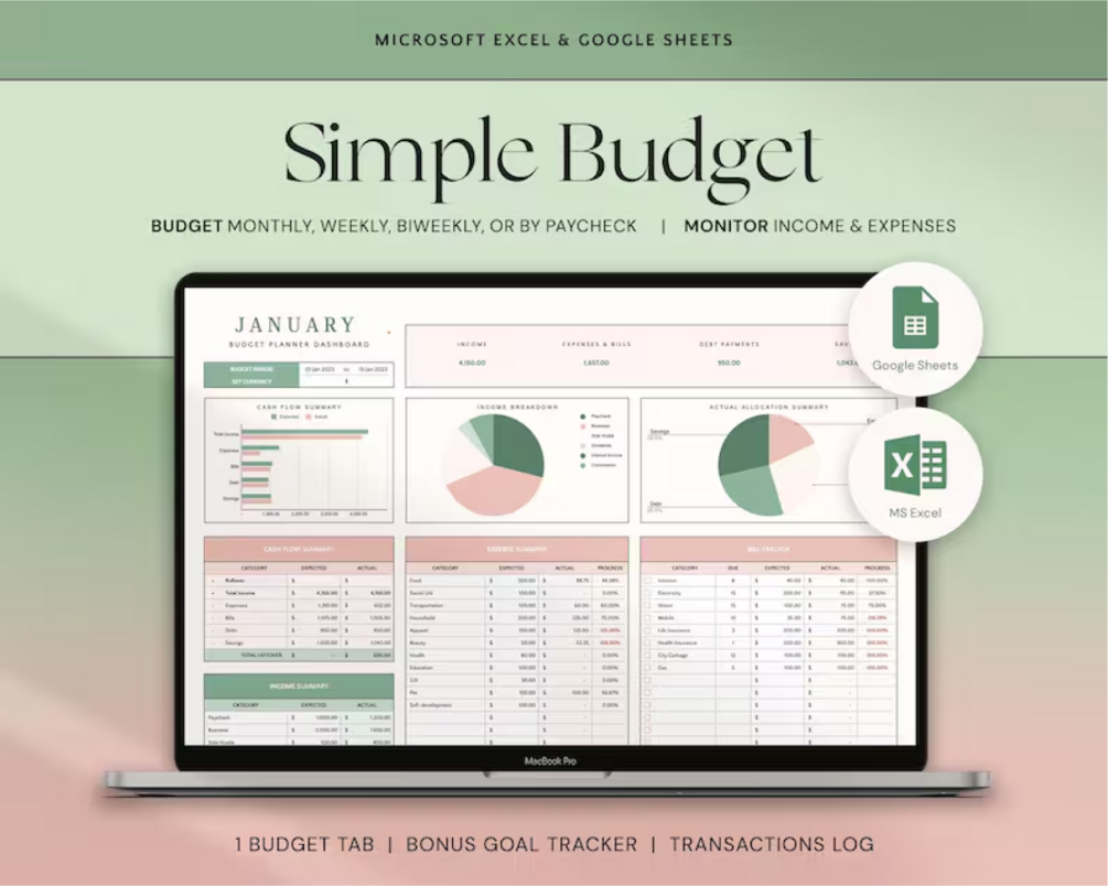 Budget Planner, Budget Spreadsheet Excel, Budget Template, Google ...