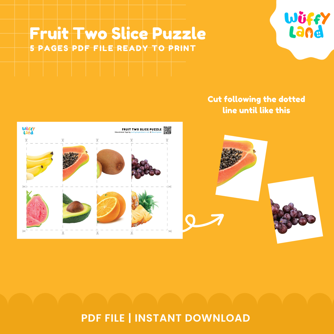 Fruit Two Slice Puzzle - Fun & Educational Printable Activity for Kids