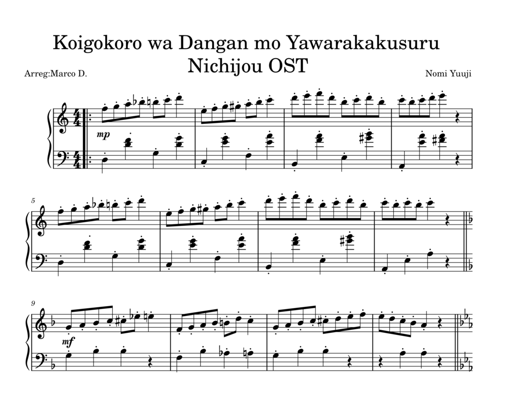 Koigokoro wa Dangan mo Yawarakakusuru Nichijou OST FREE SHEET