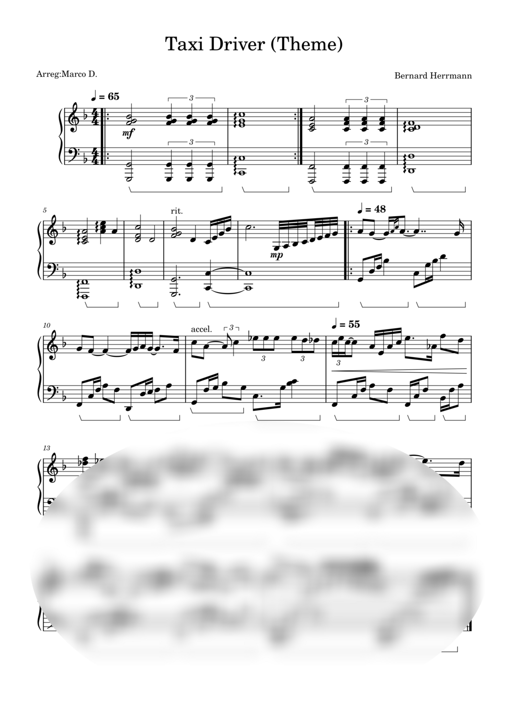 Taxi Driver (Theme) PIANO TUTORIAL SHEET + MIDI