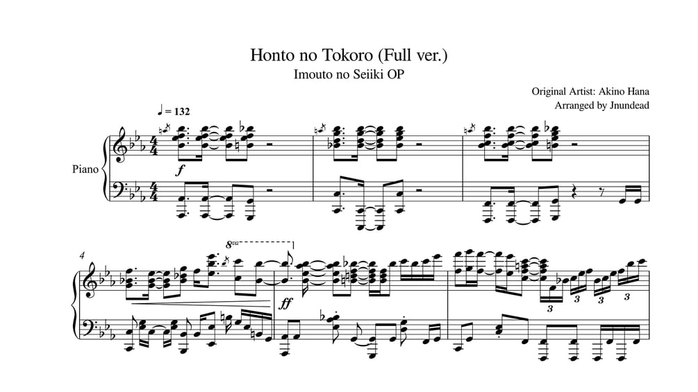 [Imouto no Seiiki OP] Honto no Tokoro (Full ver.) Piano Arrangement