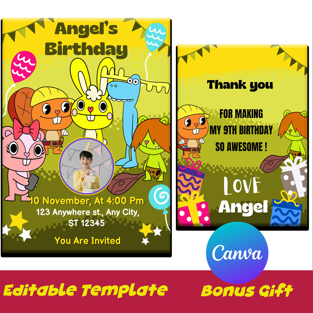 Editable Canva Birthday Invitation Happy Tree Friends,Toothy,Cuddles ...