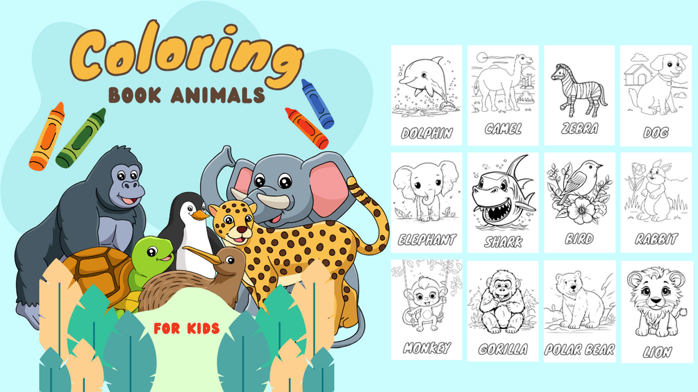 “Printable Animal Coloring Book for Kids – 13 Fun Pages (Instant Download)”