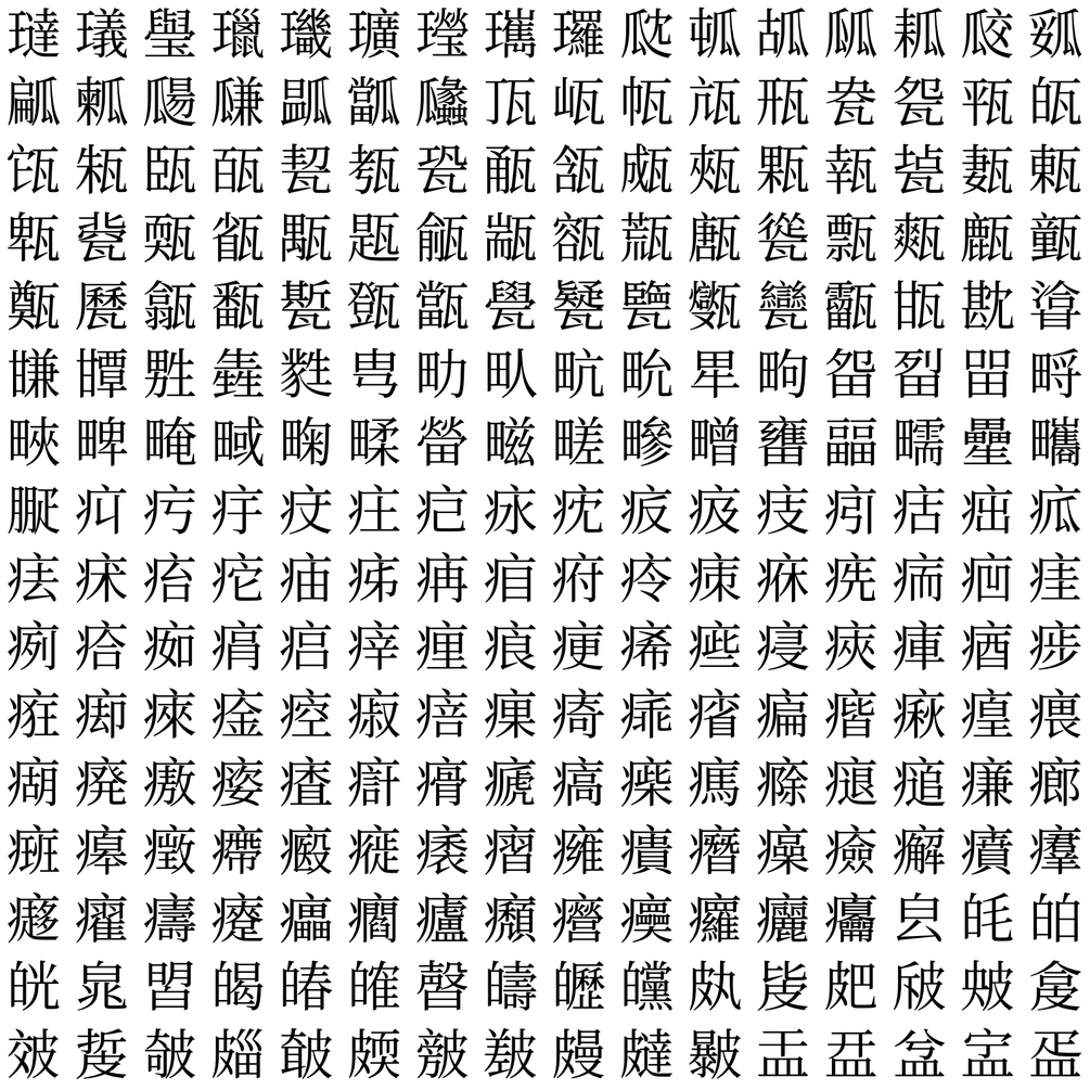 Unicode CJKEA 3f00-3fff, 256 letters, SVG file for 2d and 3d