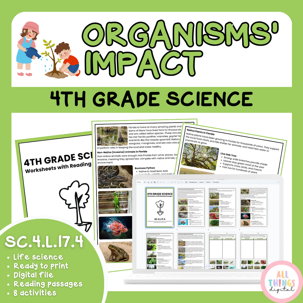 Organisms' Impact SC.4.L.17.4 3rd Grade Life Science Activity & Answer Key