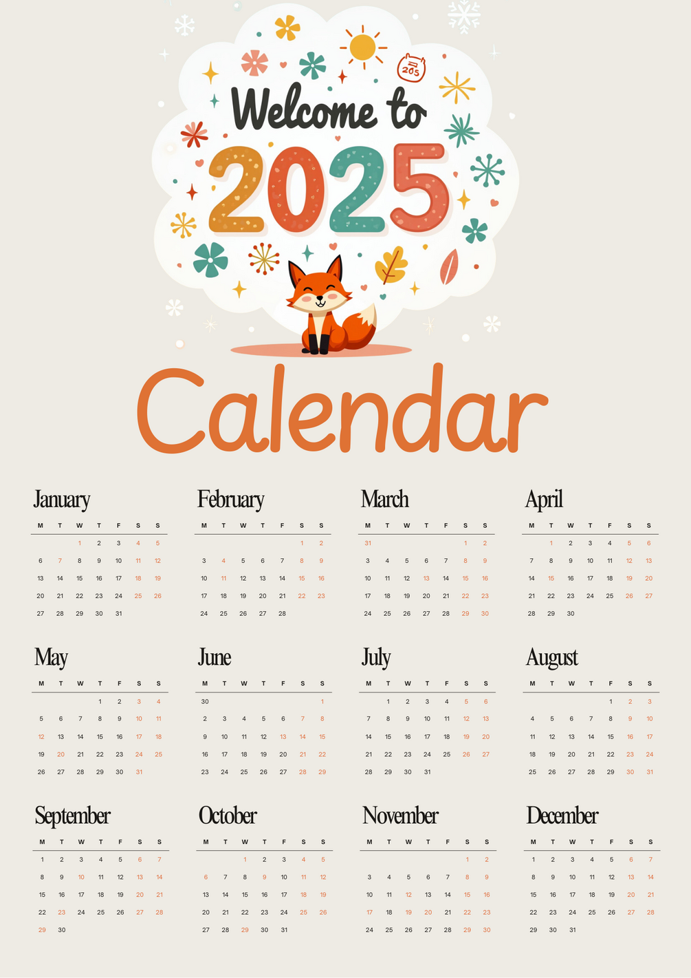 2025 Cute Seasonal Digital Calendar – Adorable Monthly Designs for Year ...