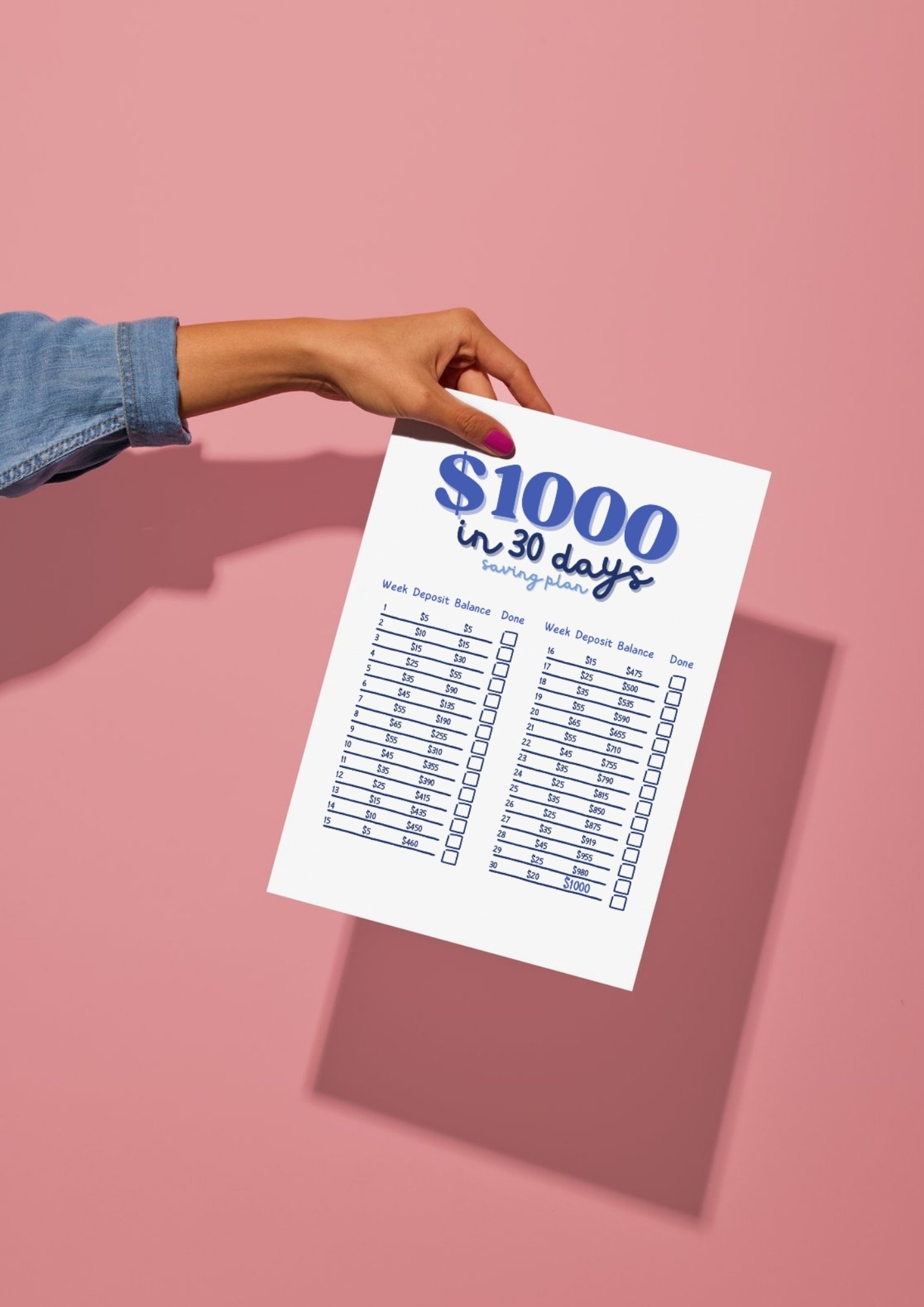 $1000 Savings Challenge in 30 Days – Printable & Digital Savings Plan ...