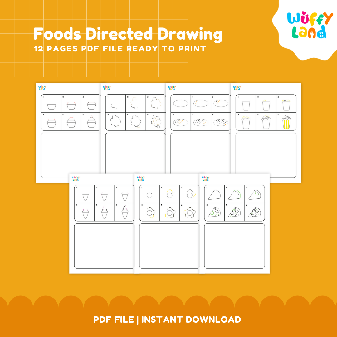 Foods Directed Drawing Worksheets - 12 Fun Printable Pages for Kids!